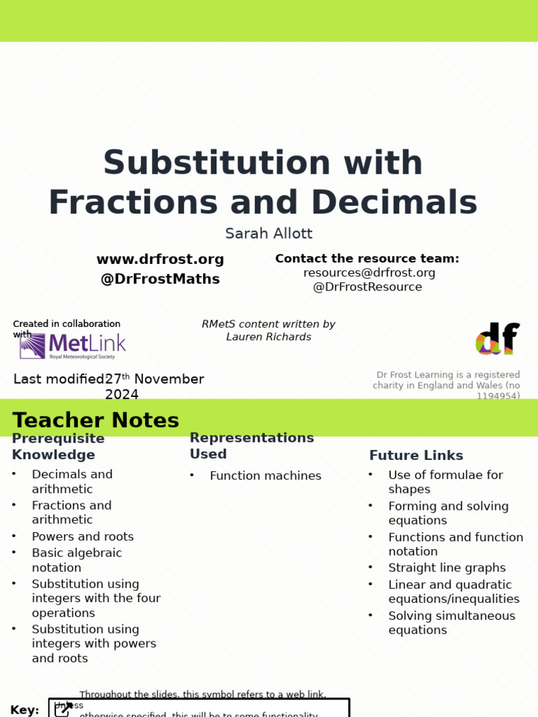 Substitution With Fractions and Decimals With Powers and Roots - Lesson ...