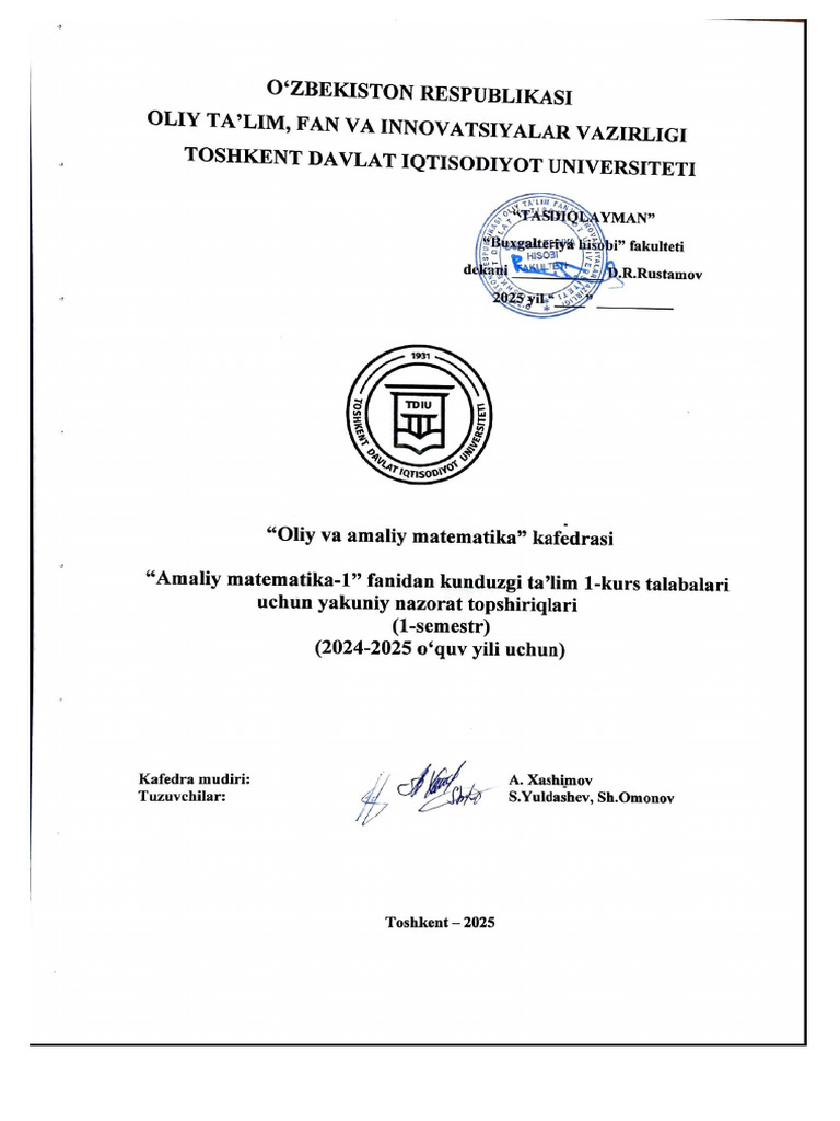 YaN 1-Kurs Kunduzgi Uzb Variantlari | PDF