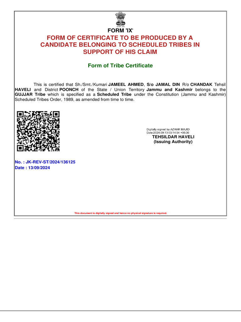 Scheduled Tribe Certificate Guide | PDF