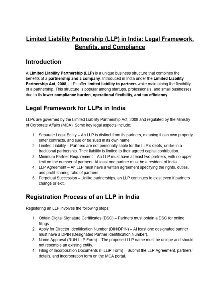 Limited Liability Partnership (LLP) in India - Legal Framework ...