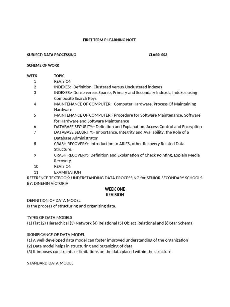 First Term SS3 Data Processing | PDF | Database Index | Databases