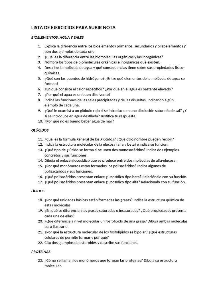 EJERCICIOS PARA SUBIR NOTA | PDF | Proteínas | Polisacárido