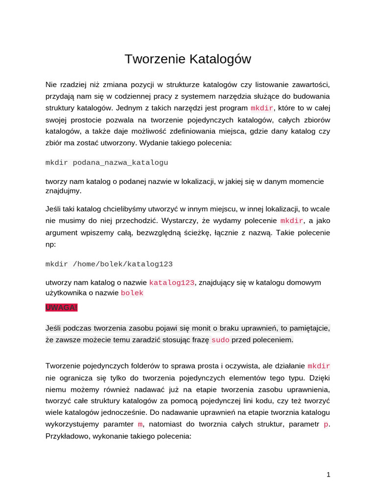 Linux - Praca Z Plikami I Katalogami | PDF