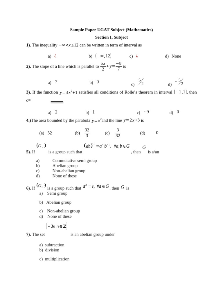 Sample Paper GAT Subject Mathematics | PDF