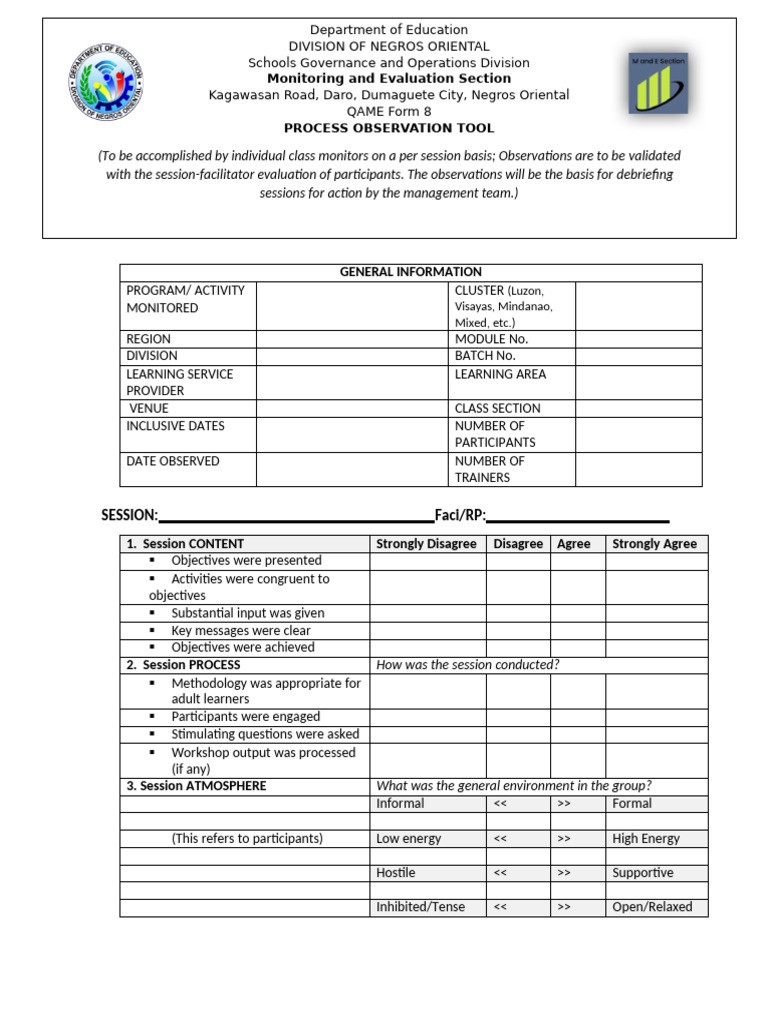 QAME-Form-8-Process-Observation-Tool | PDF | Learning | Human Communication