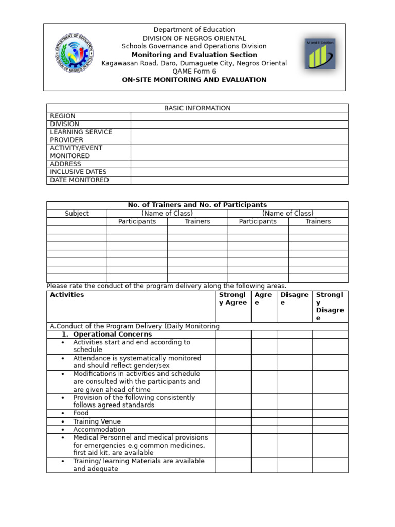 QAME Form 6 On Site Monitoring and Evaluation | PDF | Evaluation ...