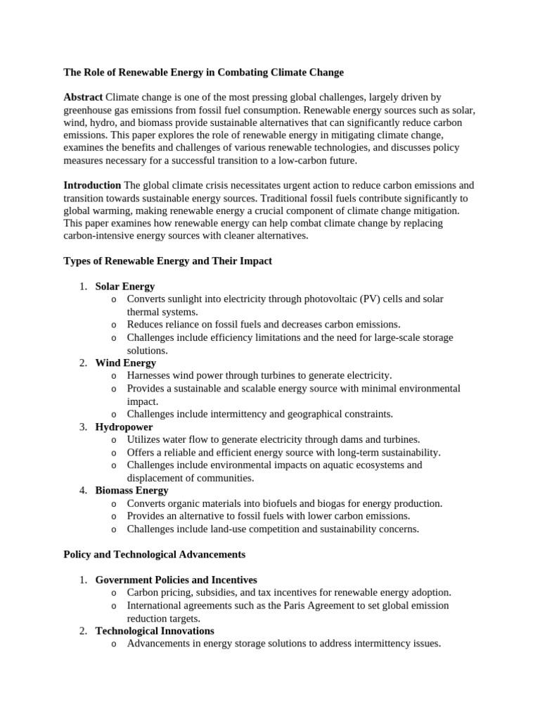 The Role of Renewable Energy in Combating Climate Change | PDF ...