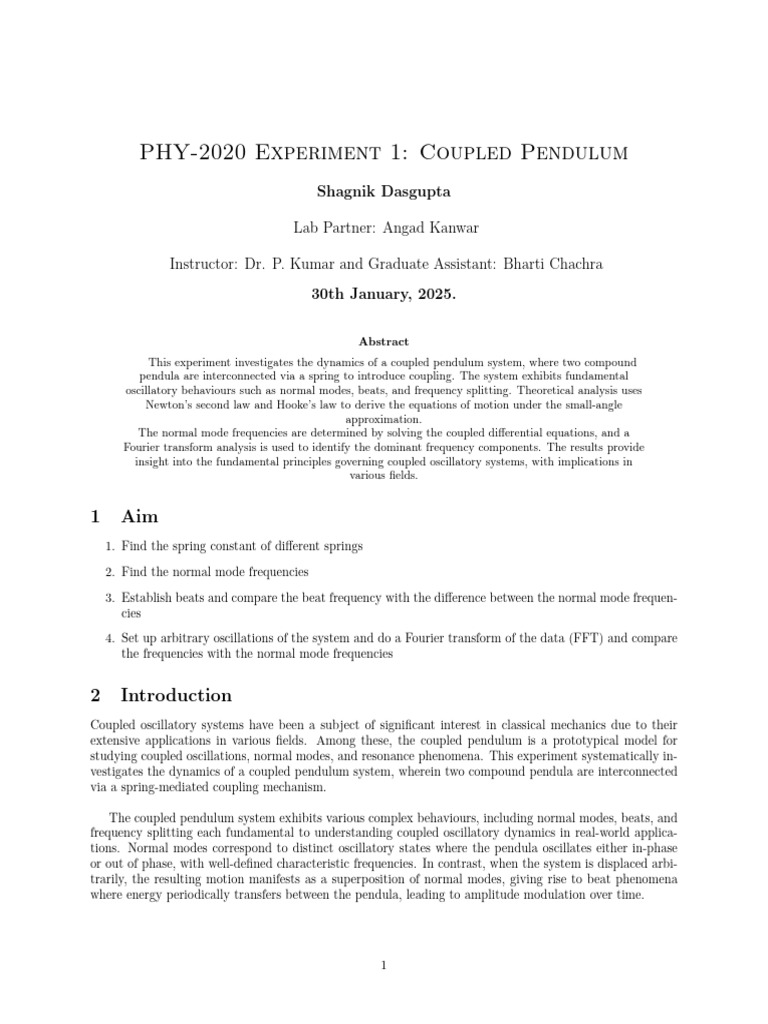 Coupled Pendulum Dynamics Experiment | PDF | Oscillation | Normal Mode