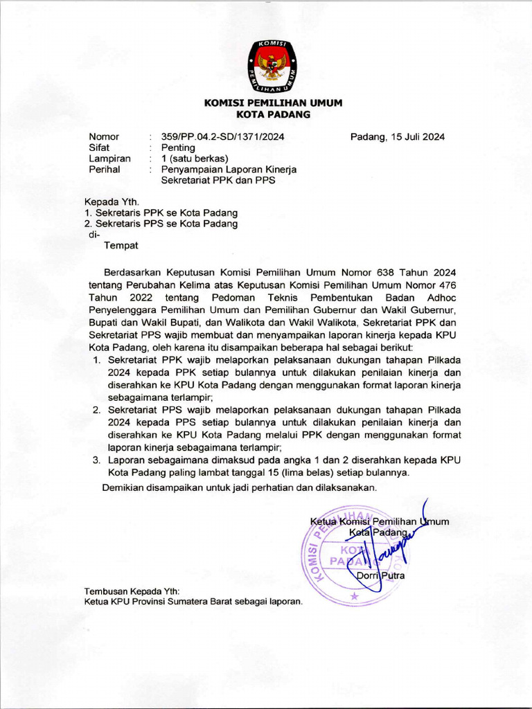 359 Penyampaian Laporan Kinerja Sekretariat PPK Dan PPS | PDF