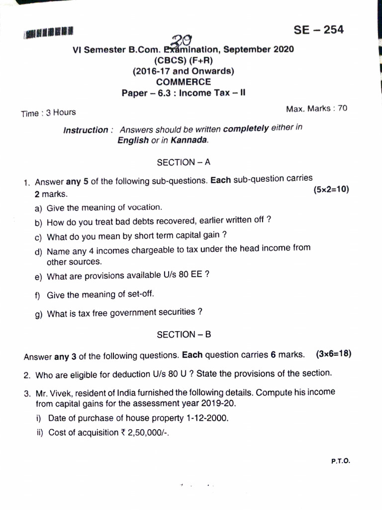 30 Income Tax II Sep 2020 (CBCS F+R 2016 17 and Onwards) | PDF ...