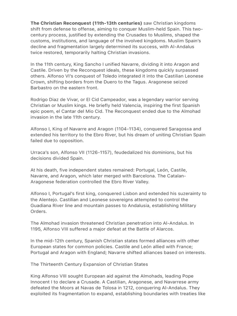 The Christian Reconquest (11th-13th Centuries) Saw Christian Kingdoms ...