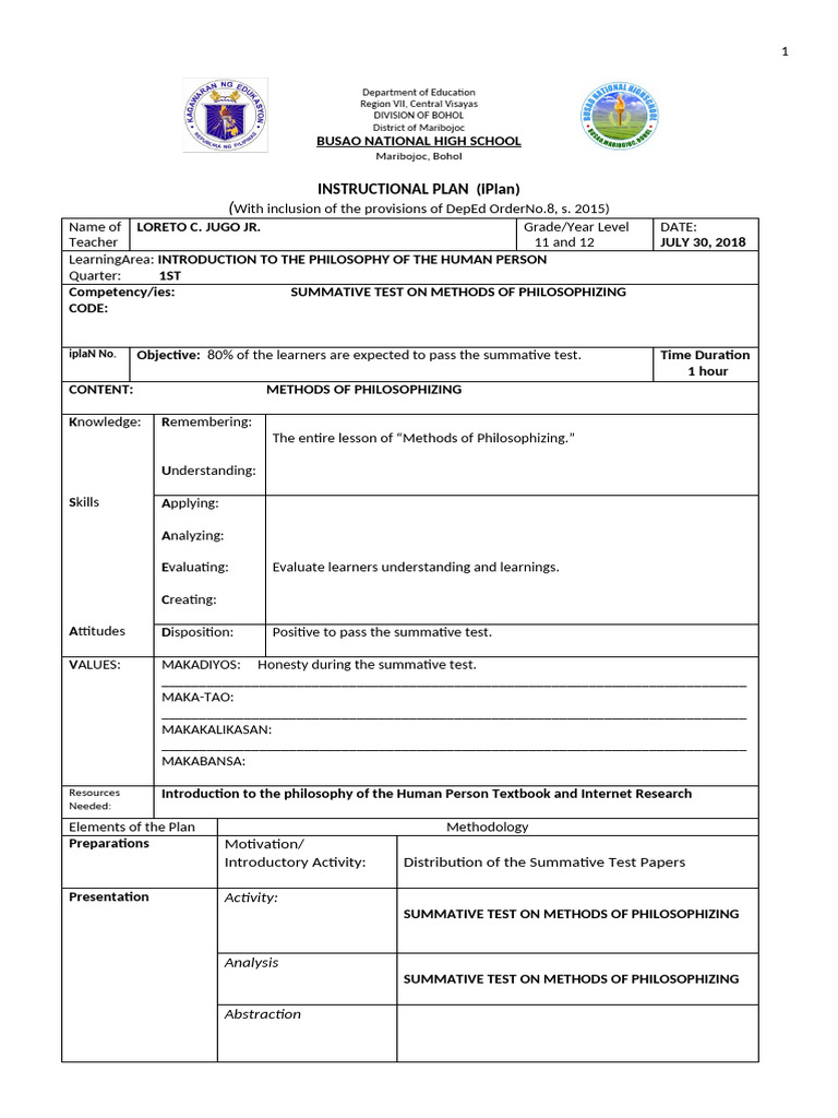 Iplan July 30 31 Aug 2 3 | PDF | Educational Assessment | Methodology