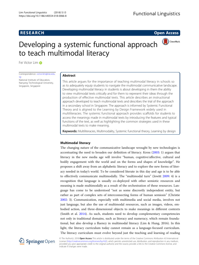 Developing A Systemic Functional Approach To Teach Multimodal Literacy ...