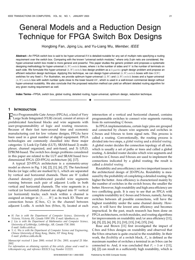 General Models and A Reduction Design Technique For FPGA Switch Box Designs | PDF | Field ...