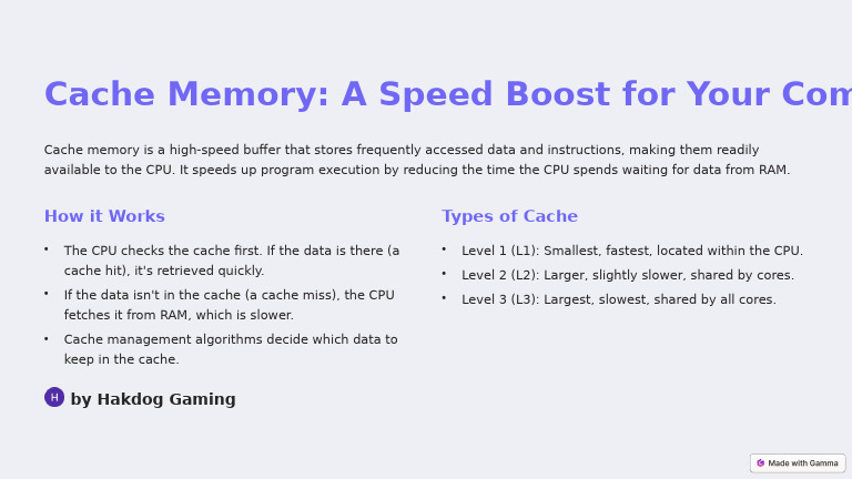 Cache Memory A Speed Boost For Your Computer | PDF