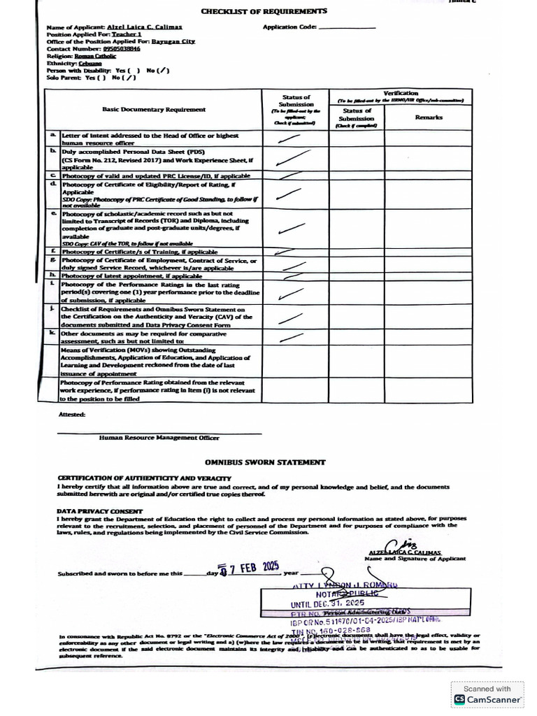 Checklist of Requiret and Omnibus Sworn | PDF