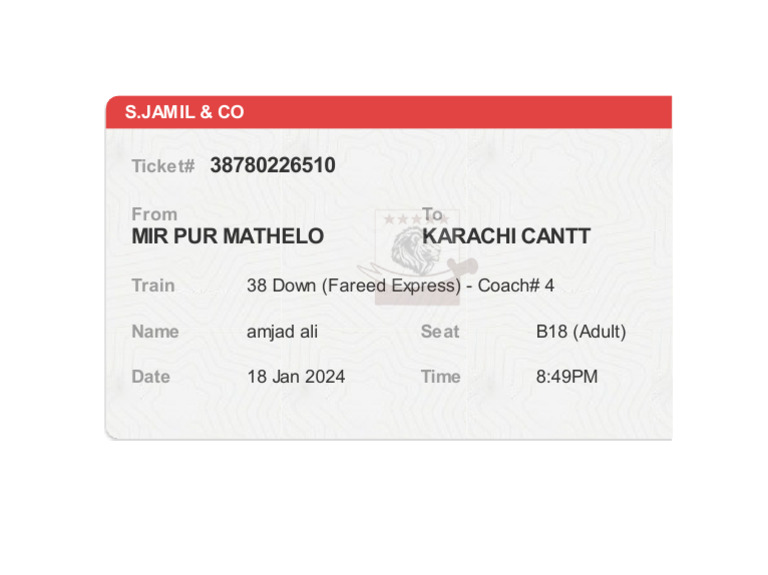 S.Jamil & Co: Ticket# From To | PDF