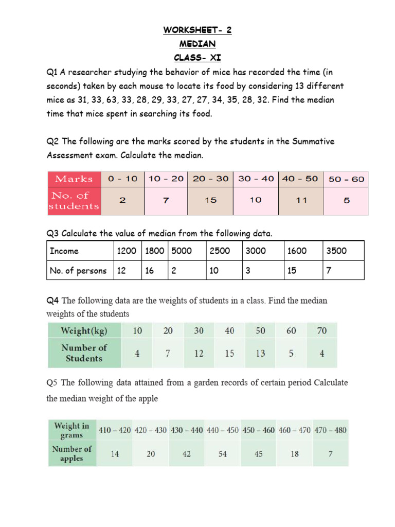 Worksheet - 2 Median | PDF