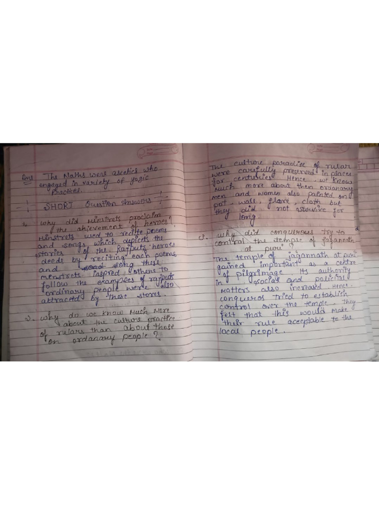 History Ch-7 Short and Long Question Answer | PDF