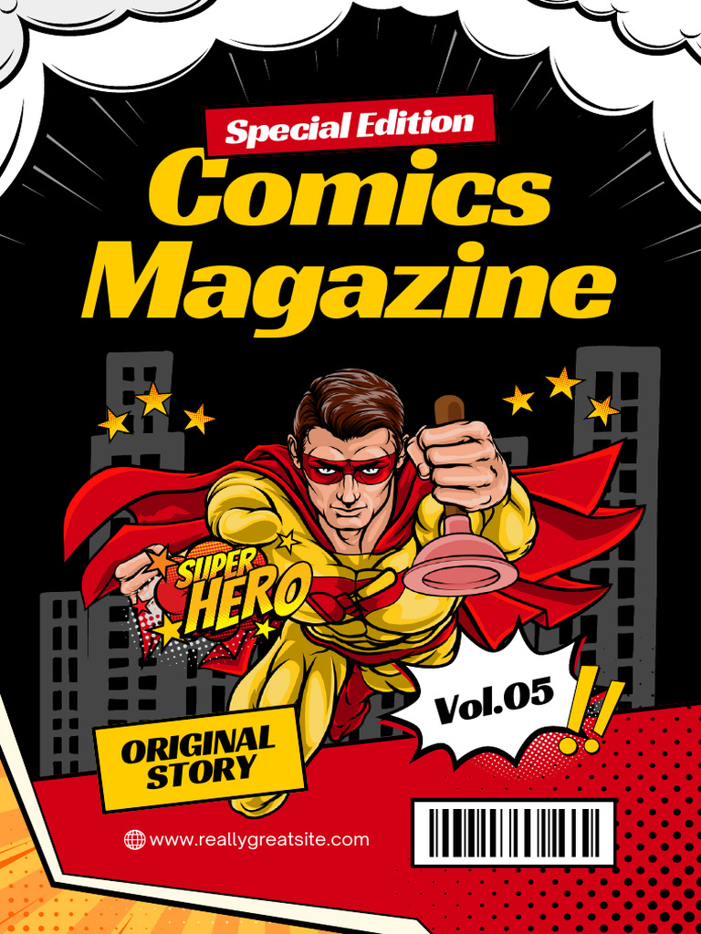 Black and Yellow Super Hero Comic Magazine Cover | PDF