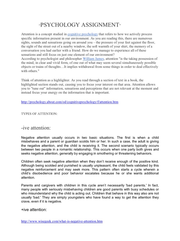 Psychology Assignment | PDF | Attention | Attention Deficit ...