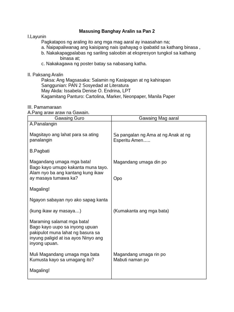Masusing Banghay Aralin Sa Pan 2 | PDF