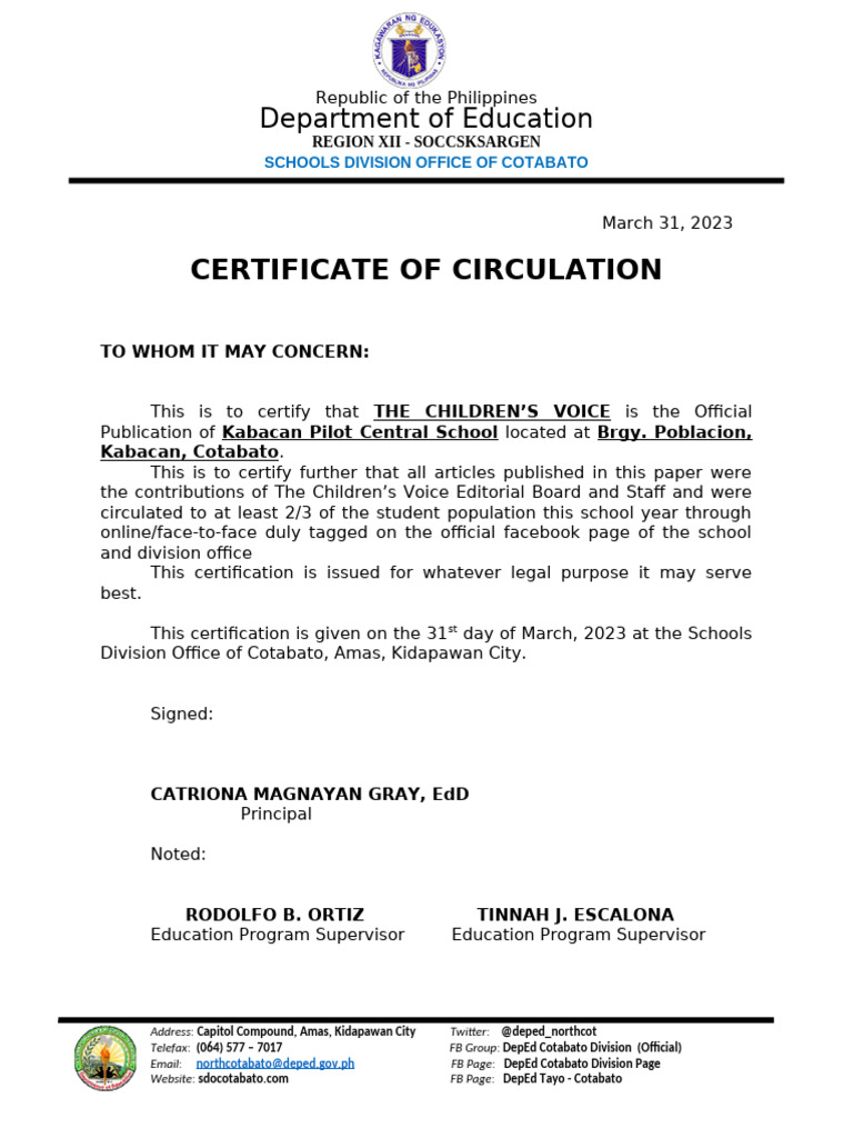 Certificate of Circulation | PDF