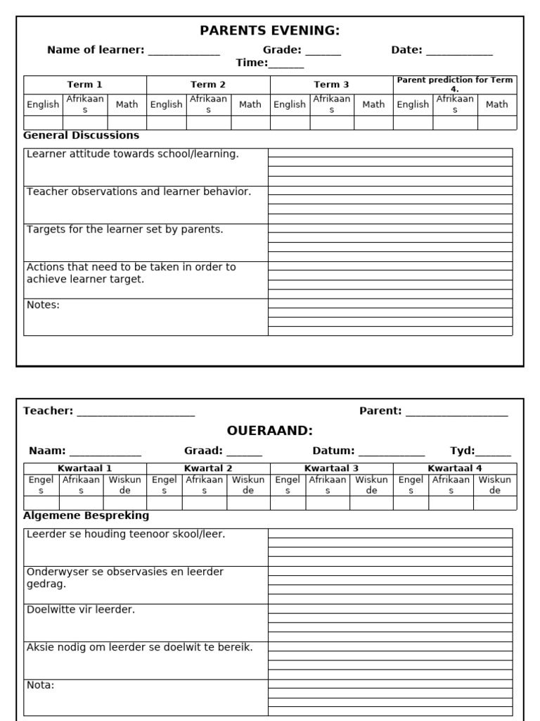 Parents Evening Template | PDF
