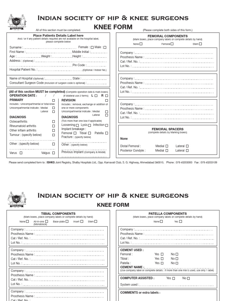 knee_form | PDF | Knee | Musculoskeletal System