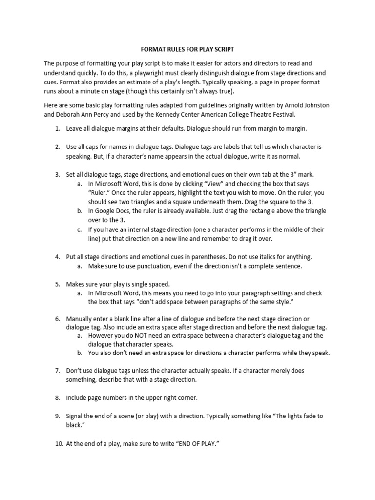 Otterbein Play Script Guidelines | PDF | Paragraph | Text