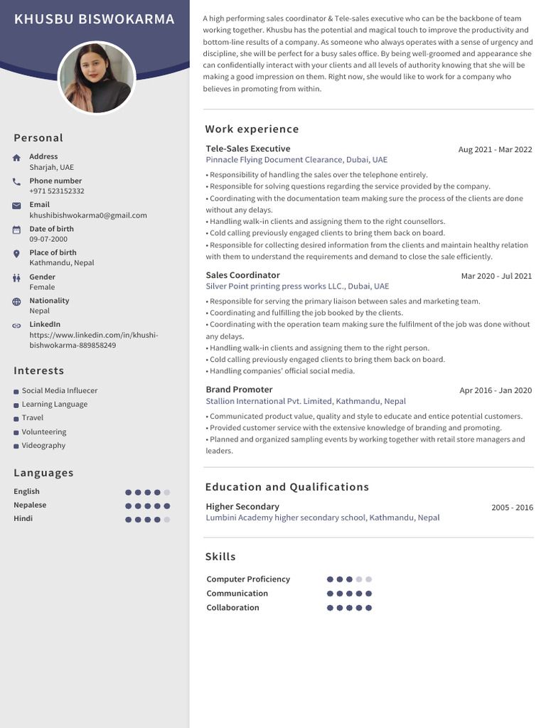 Khusbu Bishwokarma Resume 2022 | PDF | Learning | Human Communication