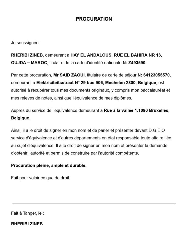 Procuration pour équivalence de diplôme | PDF