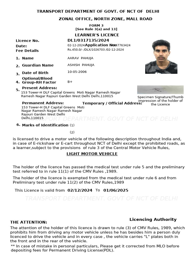 Learners license | PDF | Driver's License | Road Transport