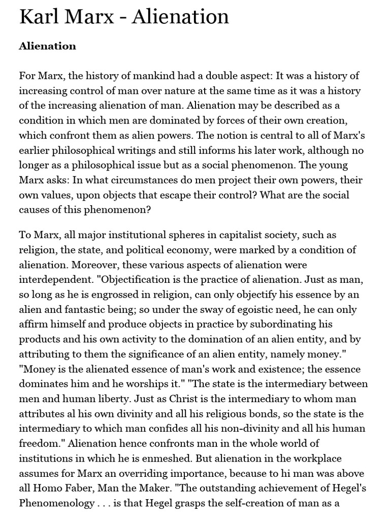 Understanding Marx's Concept of Alienation | PDF | Marx's Theory Of ...