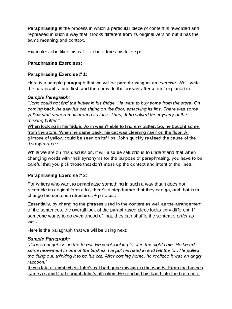 Kopie Van Paraphrasing Exercises | PDF