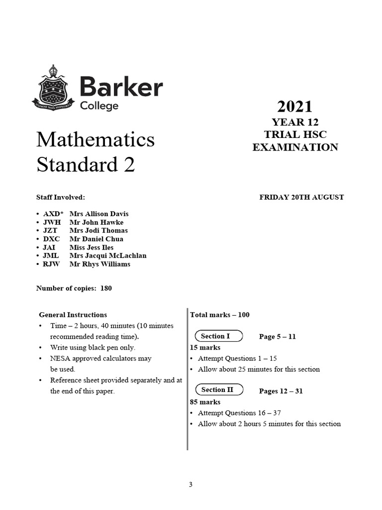 Barker 2021 Standard Maths Trials & Solutions | PDF | Present Value