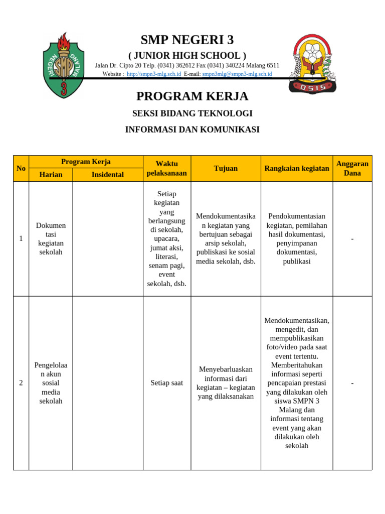 Program Kerja Sekbid 9 | PDF