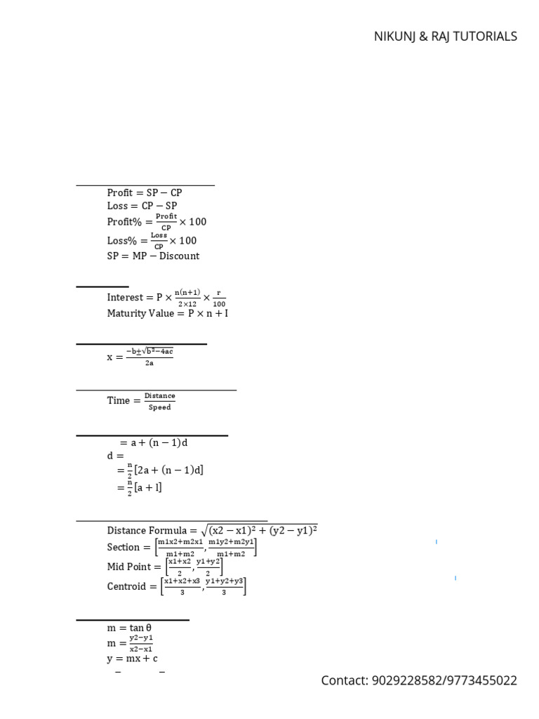 Maths Formula List - NRT 1 class 10 | PDF | Trigonometric Functions ...