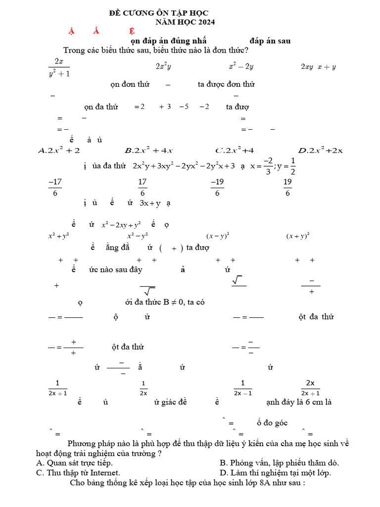 ĐỀ CƯƠNG HKI TOÁN 8 (2024-2025) | PDF