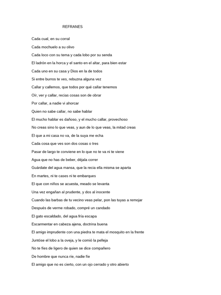 Refranes populares y su significado | PDF | Amor