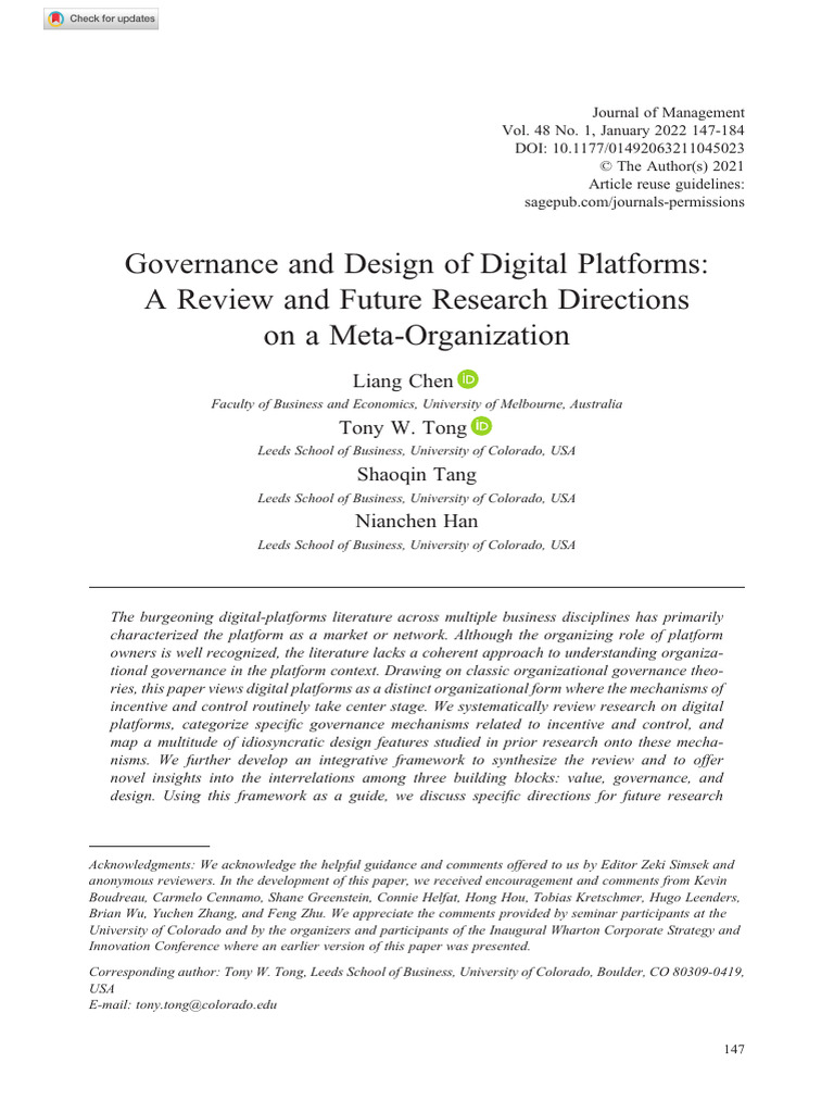Digital Platforms: Governance and Design Insights | PDF | Governance ...