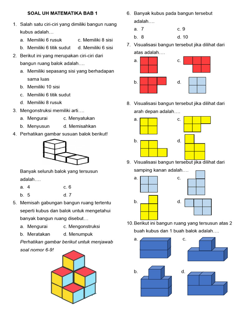 Soal Ulangan Harian Bab 1 Mengonstruksi Kubus Dan Balok | PDF