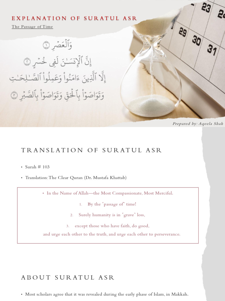 Lessons from Surah Al-Asr Explained | PDF | Surah | Quran