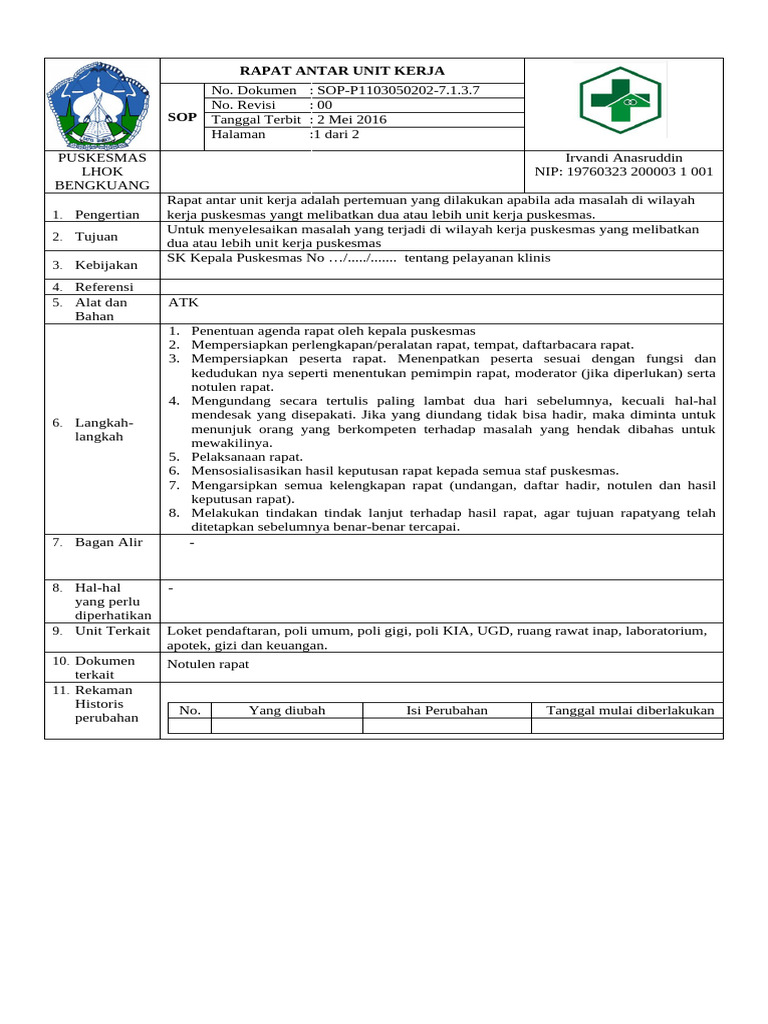 7.1.3.7 Sop Rapat Antar Unit Kerja | PDF