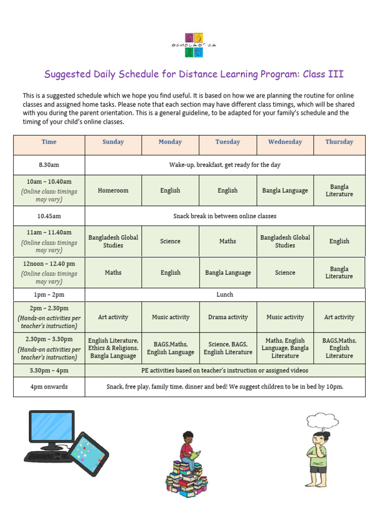 Suggested Daily Schedule - Class III | PDF