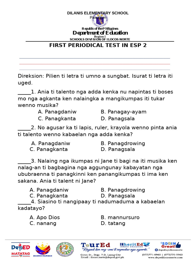 First Periodical Test in Esp 2: Department of Education | PDF