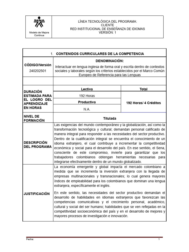 Programa SENA de Inglés Básico | PDF | Evaluación | Enseñando