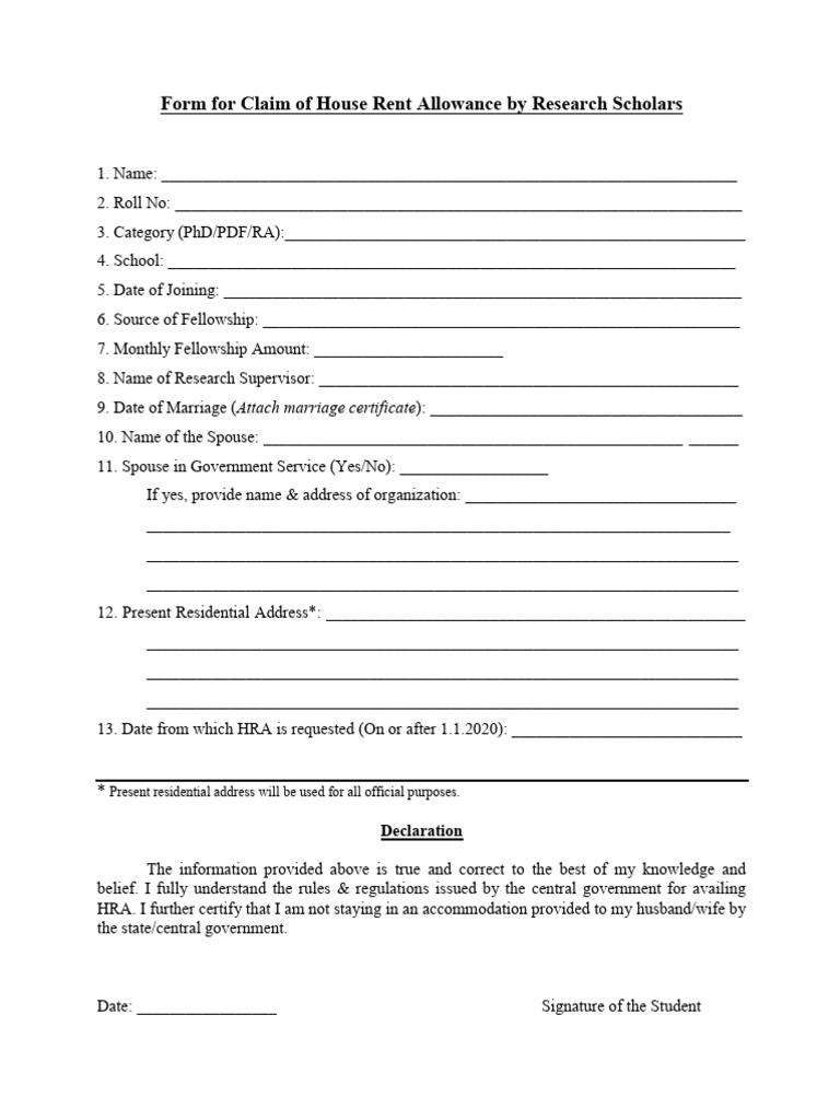 HRA Claim Form | PDF | Social Institutions