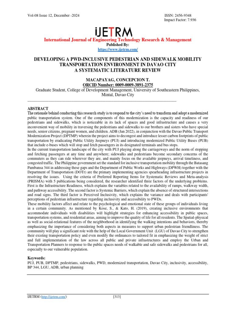 Developing A PWD Inclusive Pedestrian An | PDF | Transport | Accessibility