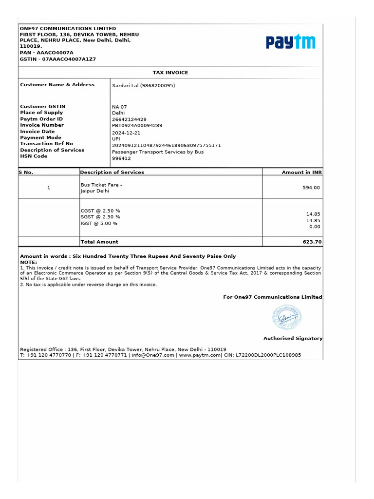 19.12.2024 & 21.12.2024 JPR Tour TKT | PDF | Invoice | Payments